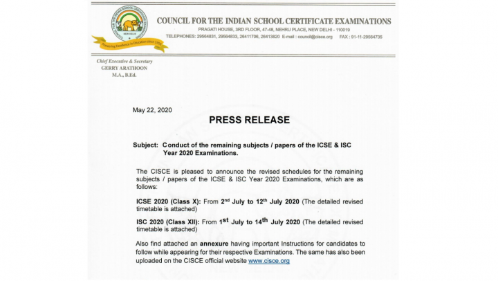 ICSE Class 10 & ISC Class 12 Exam Date Sheet released: Read here for ...