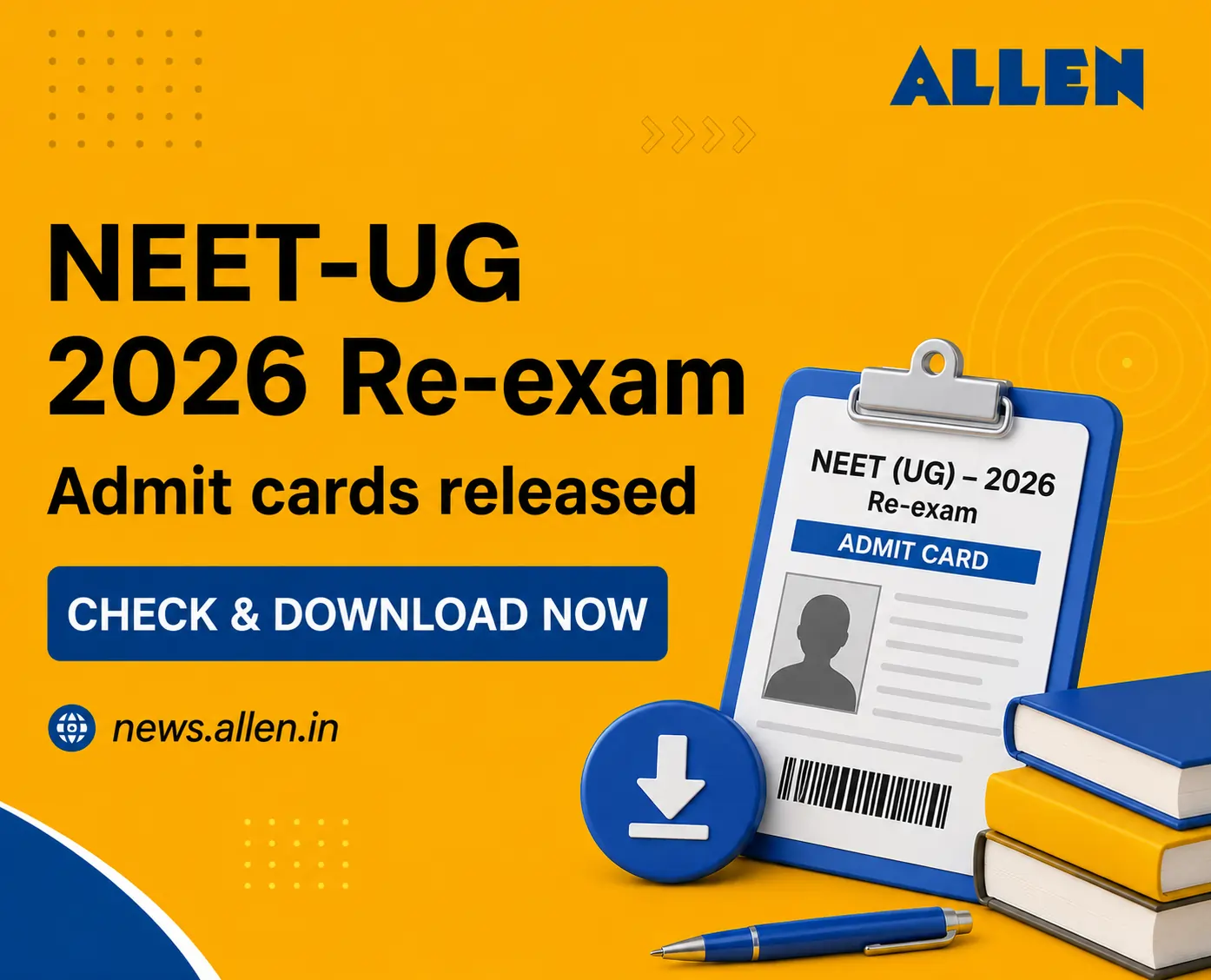 NEET UG 2026 Re-Exam Admit Card Released
